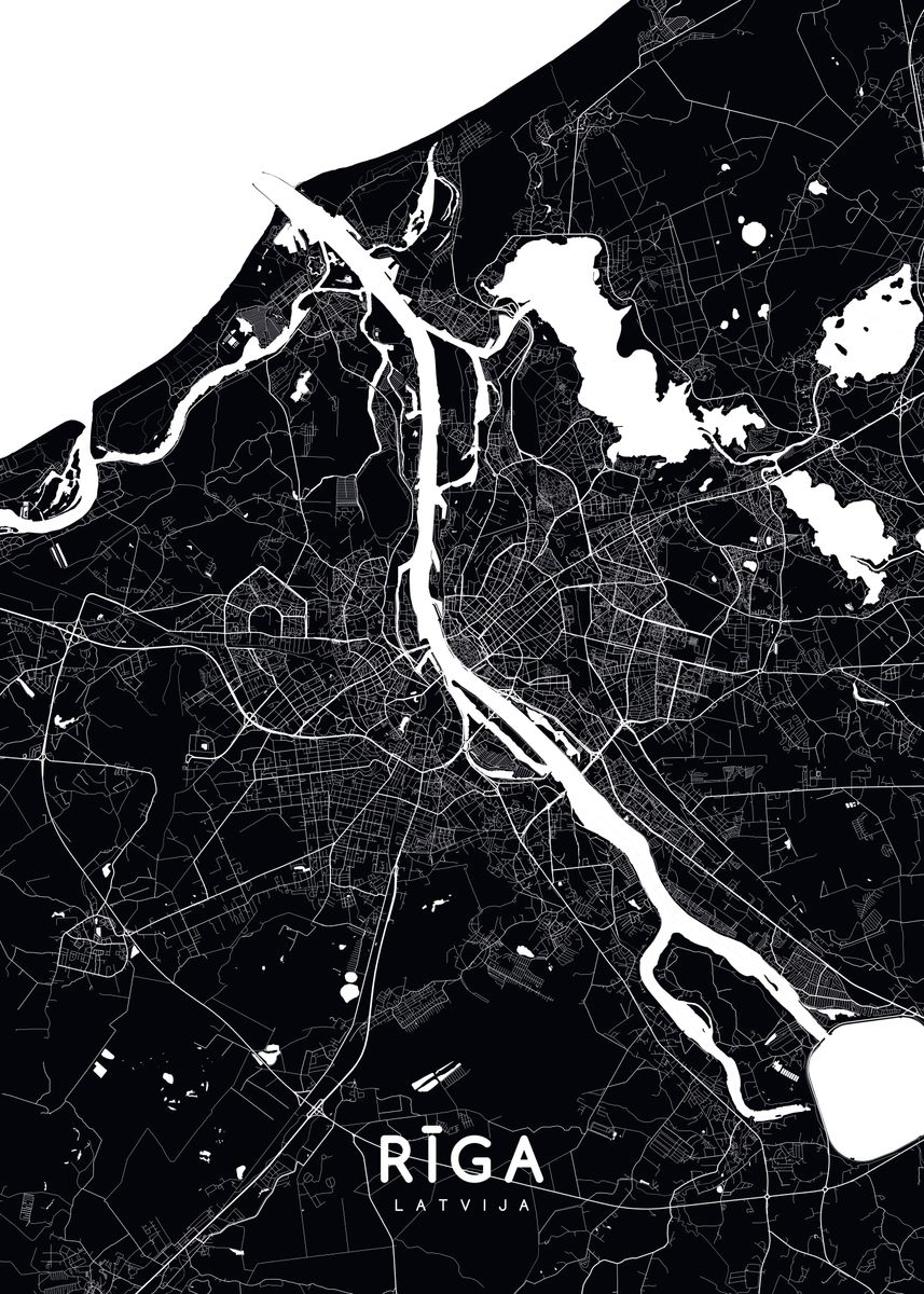'Riga map black' Poster by mapsies | Displate