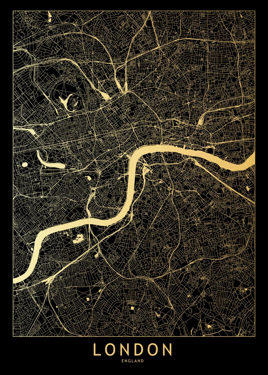 'London Gold Map' Poster, picture, metal print, paint by Multiplicity ...