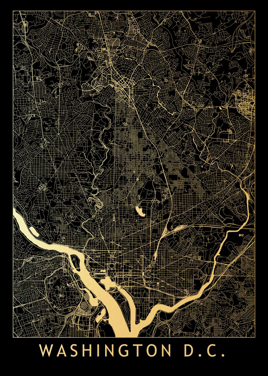 'Washington DC Gold Map' Poster, picture, metal print, paint by ...