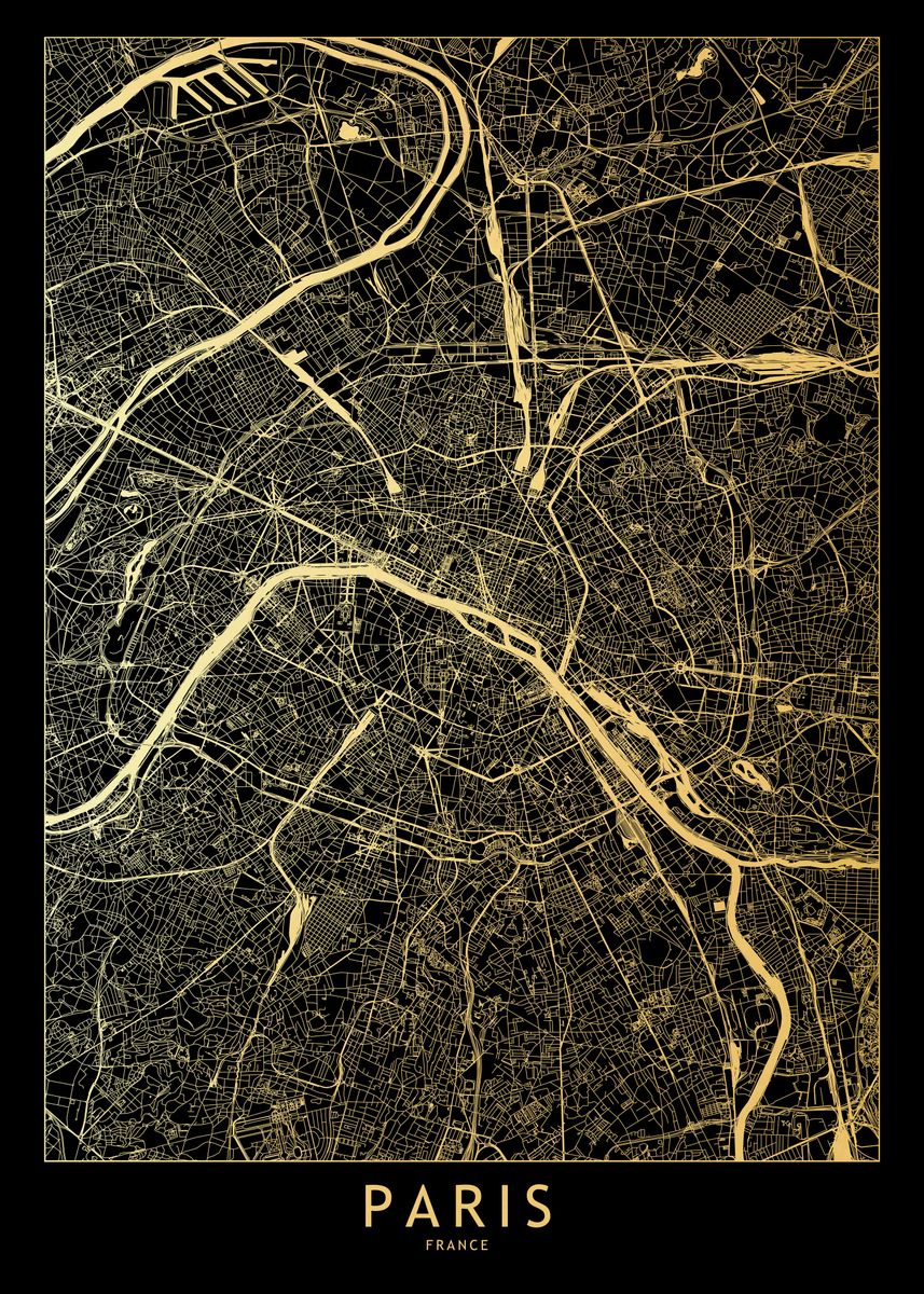 'Paris Gold Map' Poster, picture, metal print, paint by Multiplicity ...