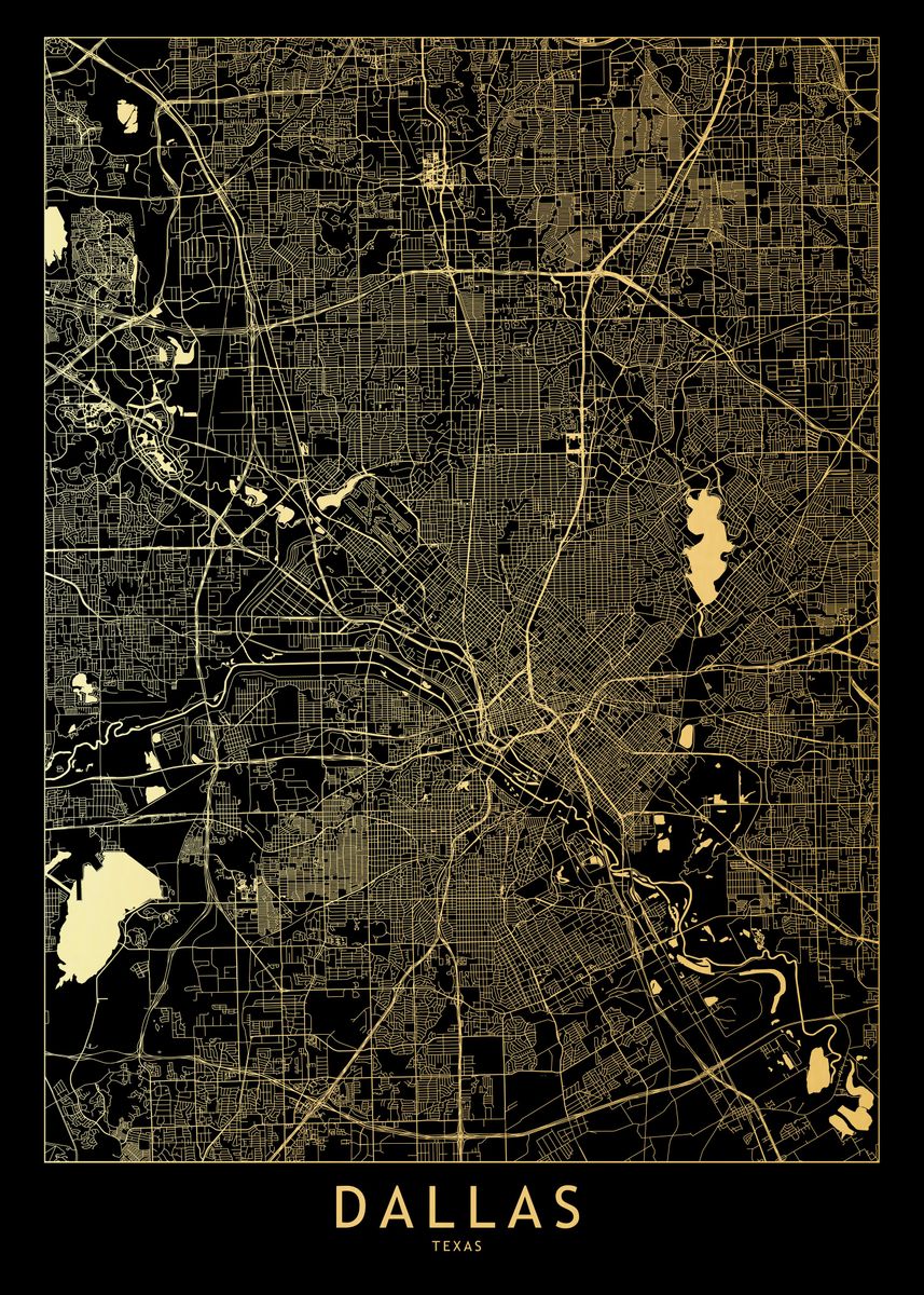 'Dallas Gold Map' Poster, picture, metal print, paint by Multiplicity ...