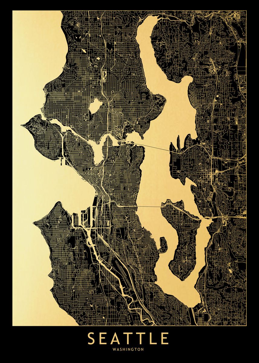 'Seattle Gold Map' Poster, picture, metal print, paint by Multiplicity ...