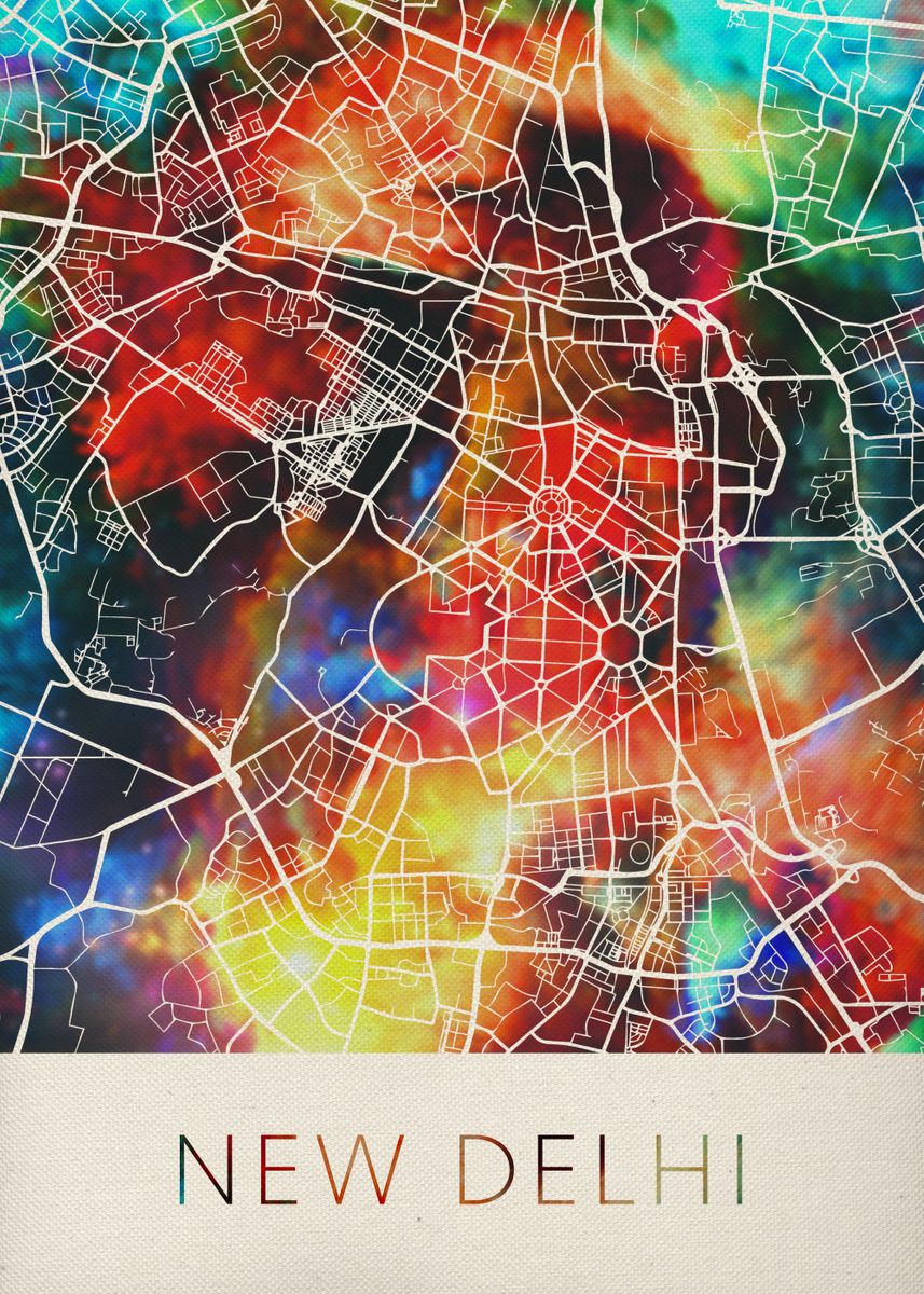 'New Delhi Watercolor Map' Poster by Design Turnpike | Displate