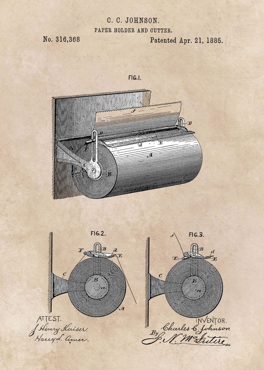 'patent Johnson paper holde' Poster, picture, metal print, paint by ...