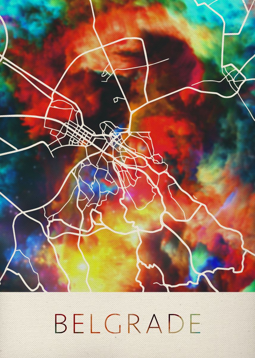 'Belgrade Watercolor Map' Poster, picture, metal print, paint by Design ...