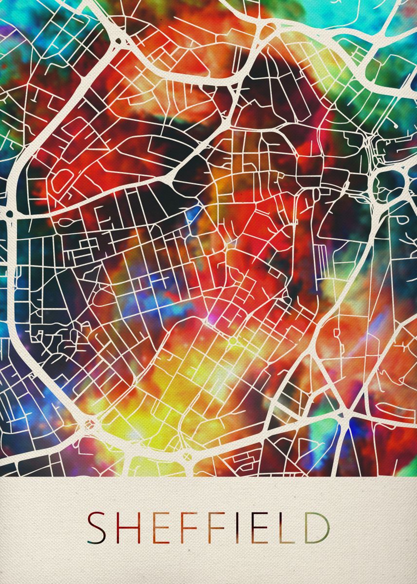 'Sheffield Watercolor Map' Poster, picture, metal print, paint by ...