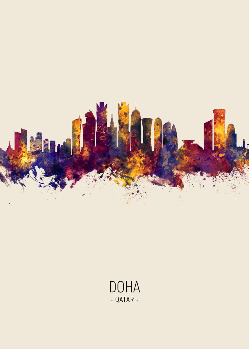 'Doha Qatar Skyline' Poster, picture, metal print, paint by Michael ...