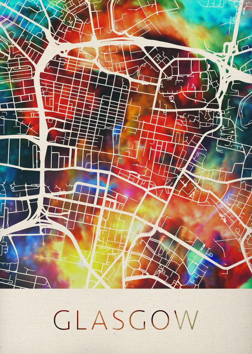 'Glasgow Watercolor Map' Poster by Design Turnpike | Displate