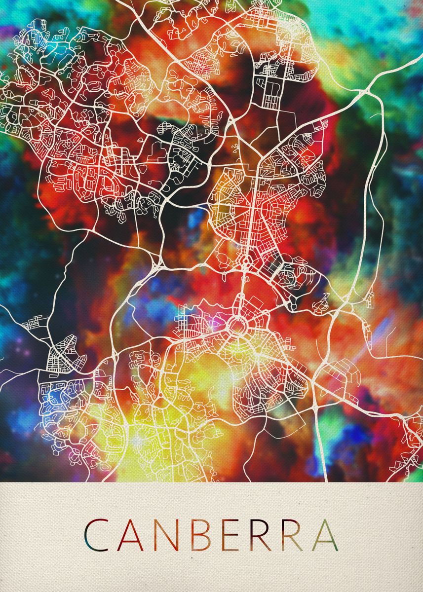 'Canberra Watercolor Map' Poster, picture, metal print, paint by Design ...