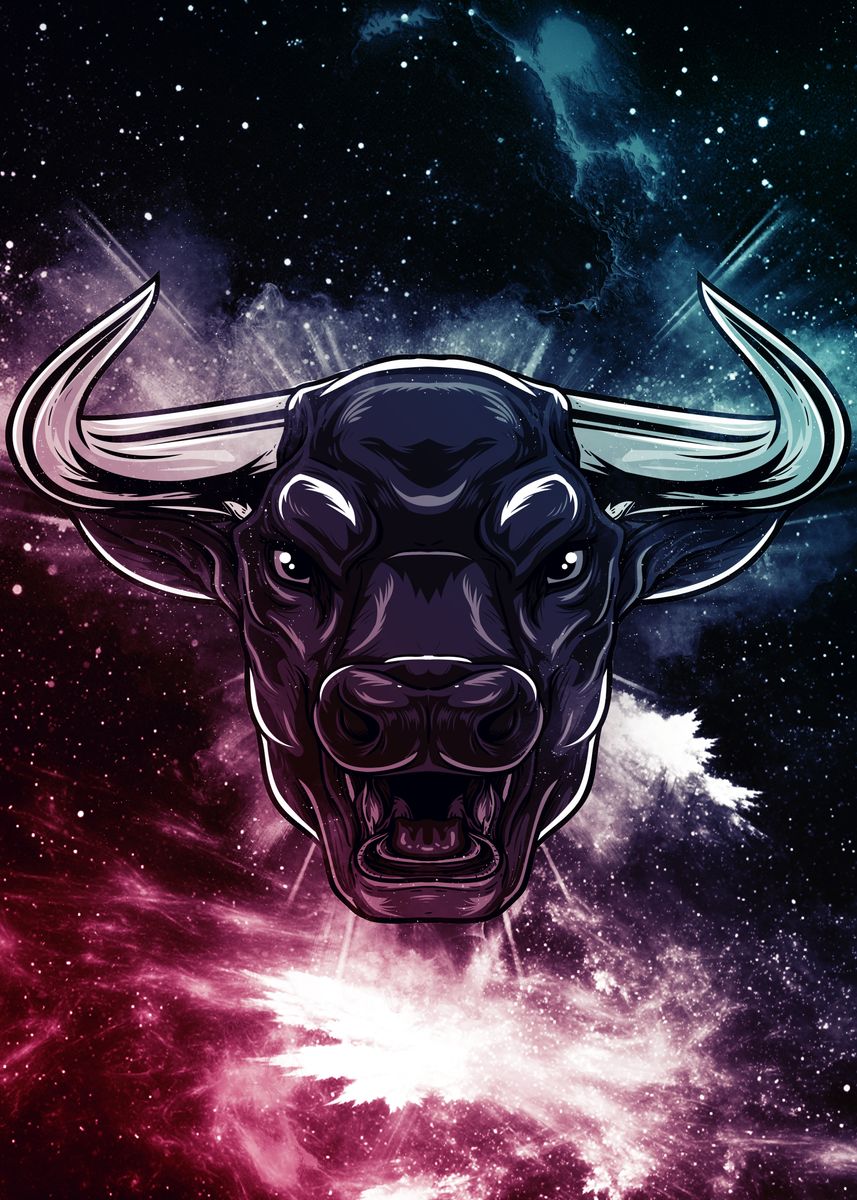 'Bull Galaxy' Poster, picture, metal print, paint by Mateusz Ślemp ...