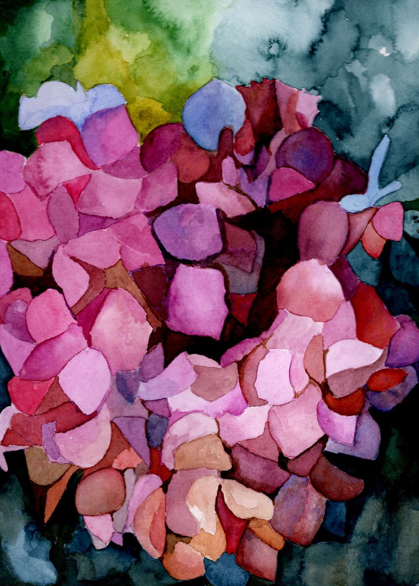 'Hydrangea' Poster, picture, metal print, paint by EMJAY Heiss | Displate