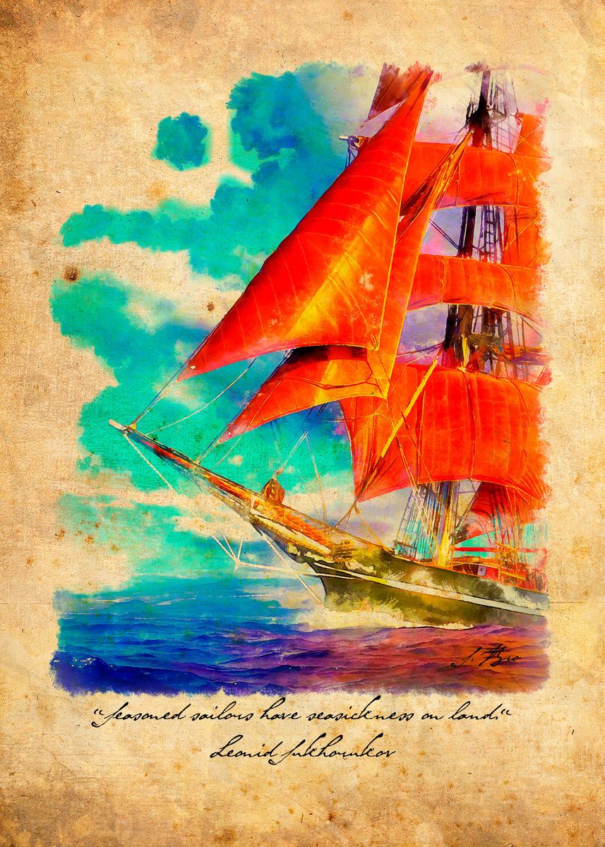 'Vintage sailing ship' Poster, picture, metal print, paint by Sergey ...