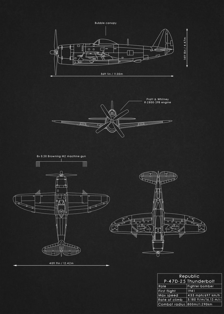'P47D Thunderbolt Blueprint' Poster, picture, metal print, paint by ...