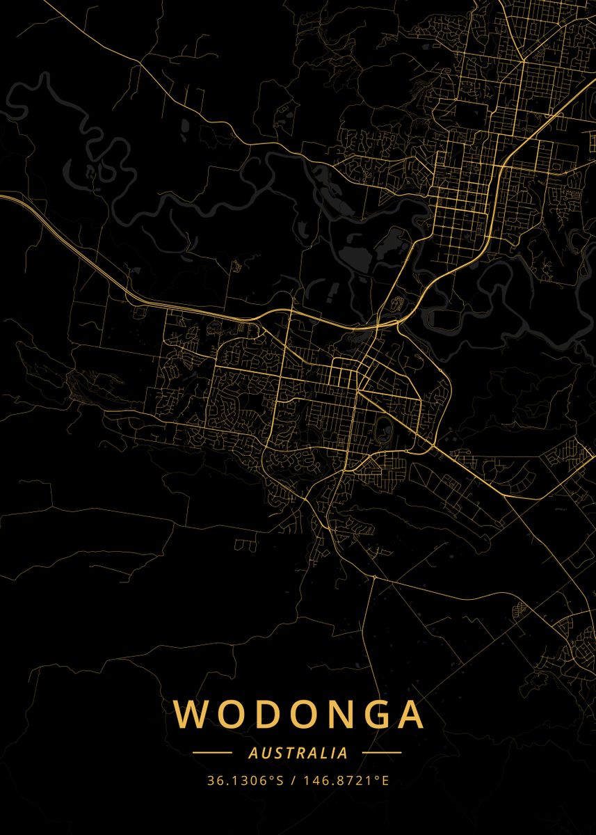 'Wodonga Australia' Poster, picture, metal print, paint by Designer Map ...