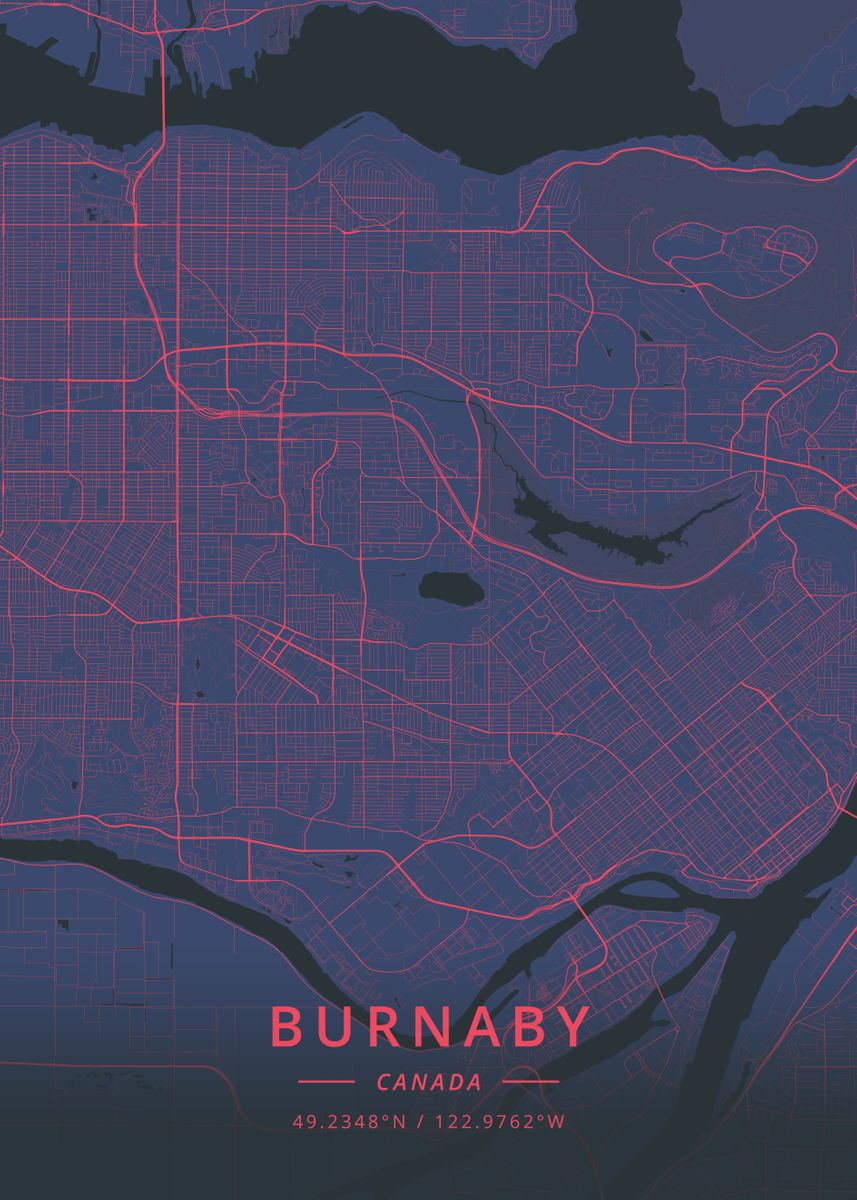 'Burnaby Canada' Poster, picture, metal print, paint by Designer Map ...