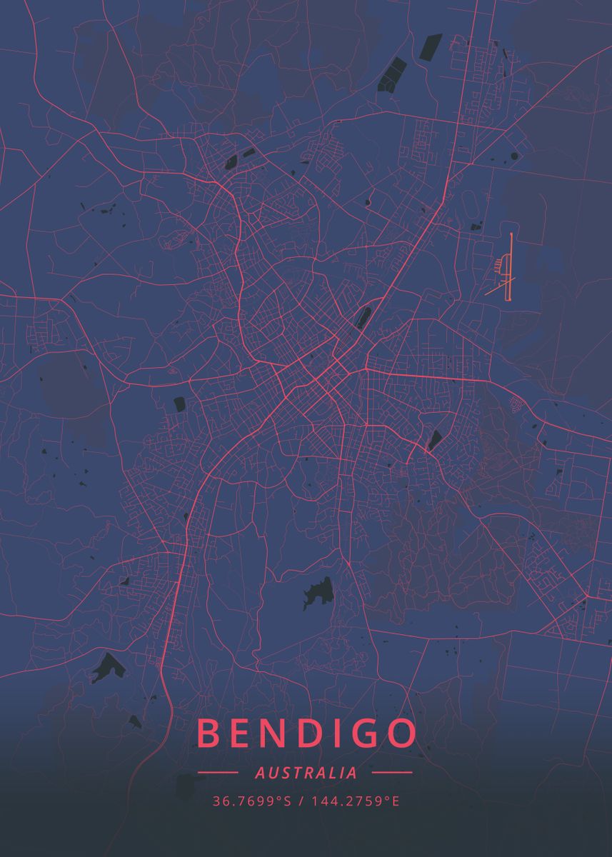 'Bendigo Australia' Poster, picture, metal print, paint by Designer Map ...