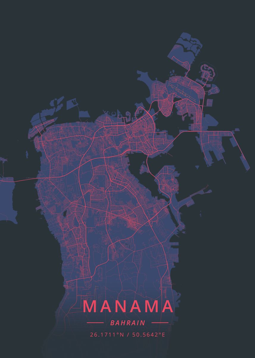 'Manama Bahrain' Poster, picture, metal print, paint by Designer Map ...