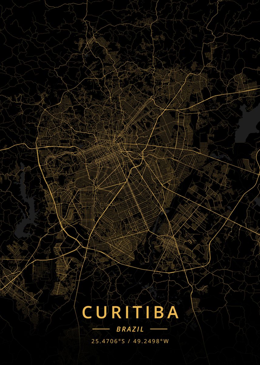 'Curitiba Brazil' Poster, picture, metal print, paint by Designer Map ...