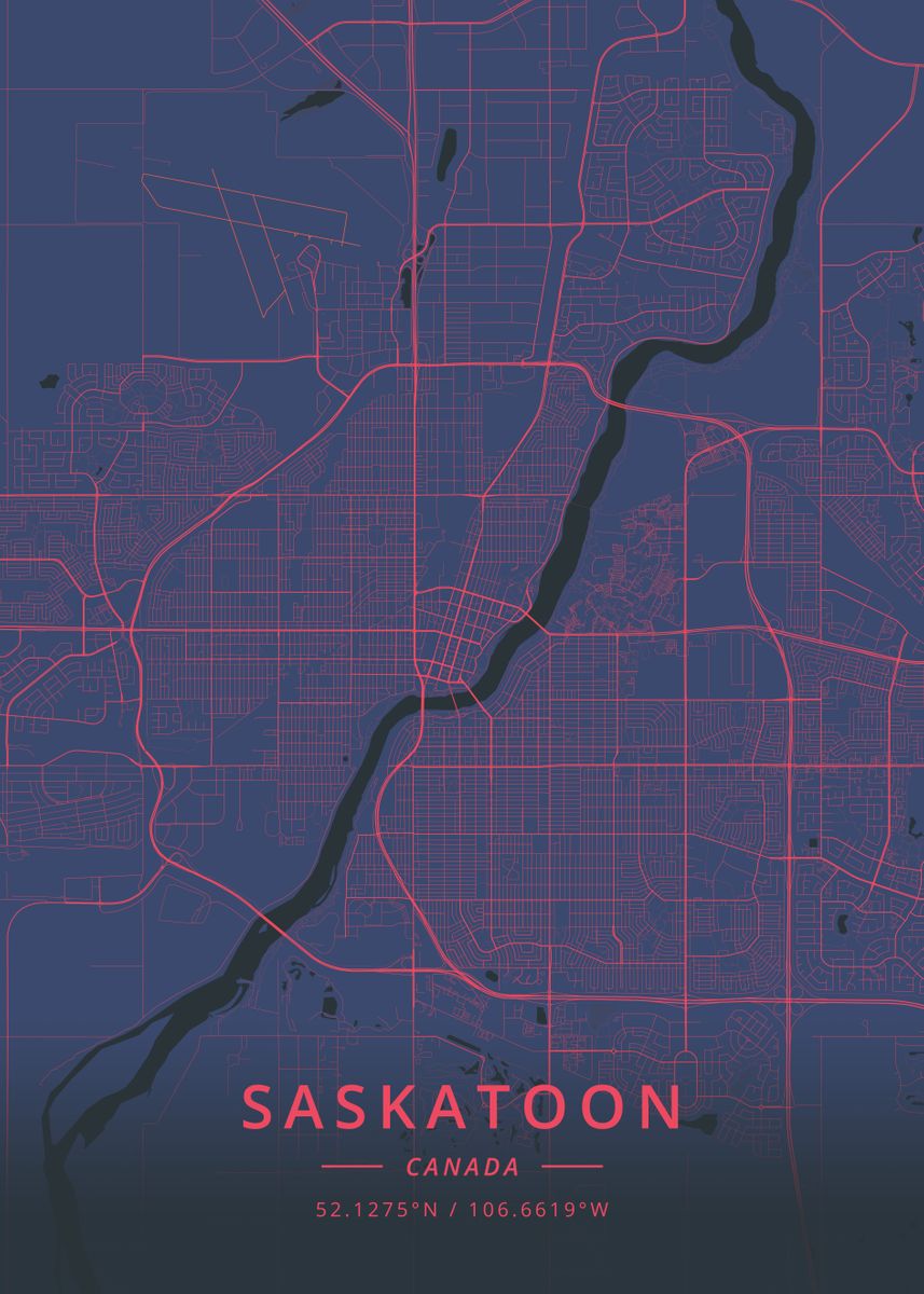 'Saskatoon Canada' Poster, picture, metal print, paint by Designer Map ...