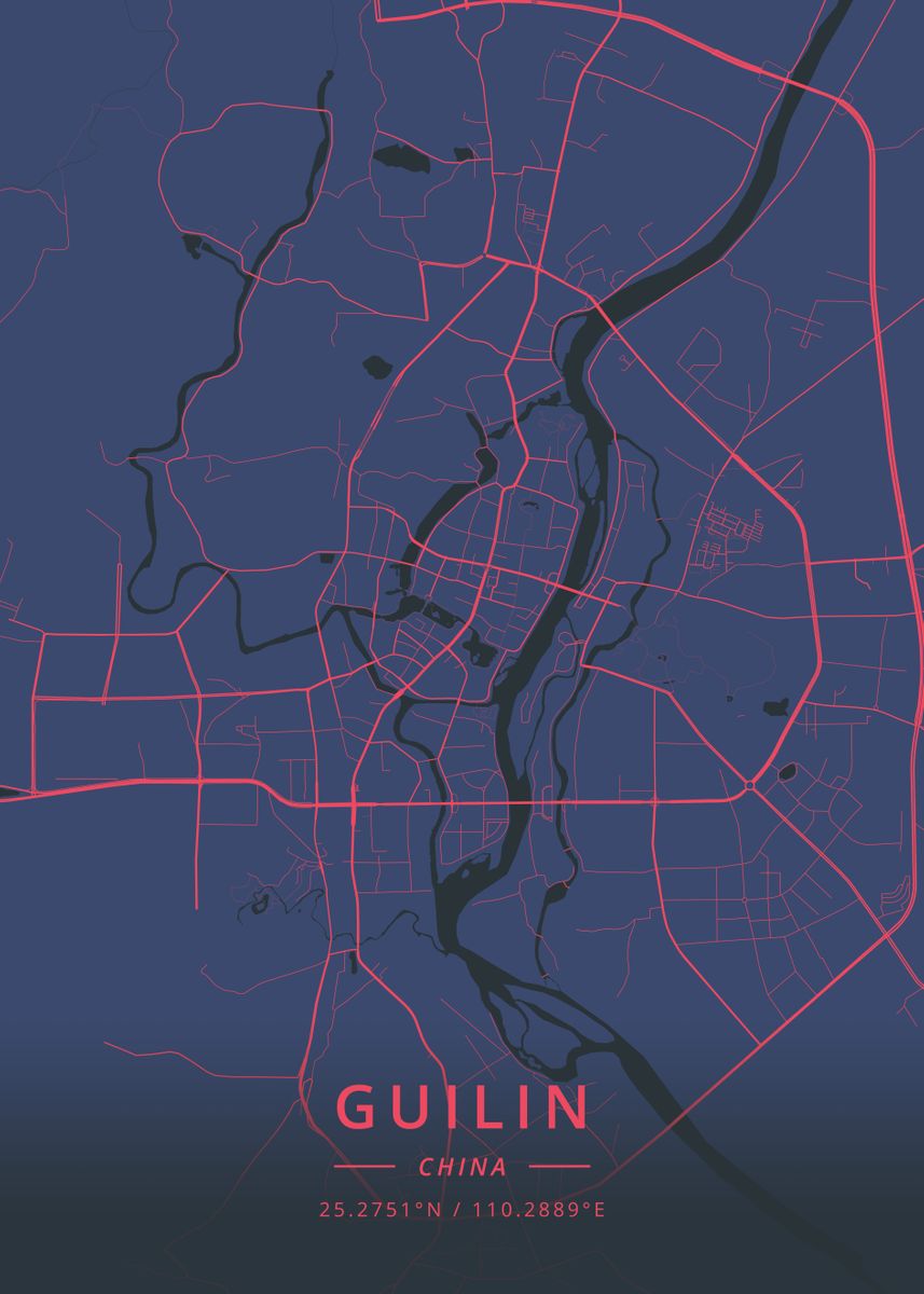 'Guilin China' Poster, picture, metal print, paint by Designer Map Art ...
