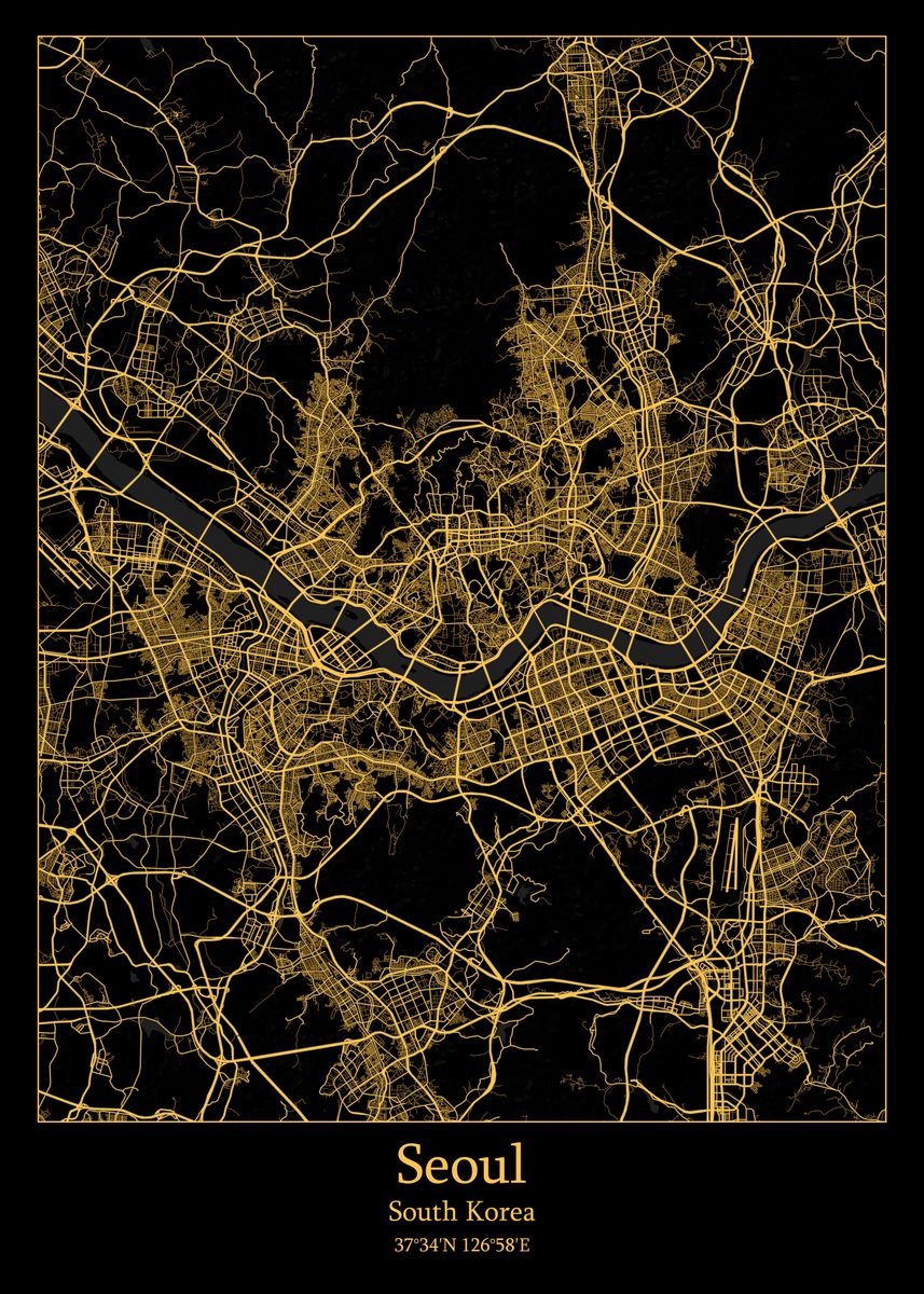 'Seoul South Korea map' Poster, picture, metal print, paint by Iwoko ...