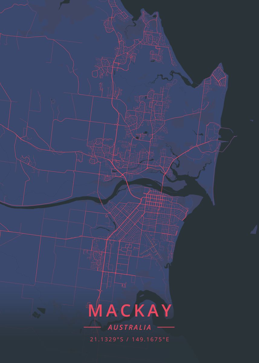 'Mackay Australia' Poster, picture, metal print, paint by Designer Map ...