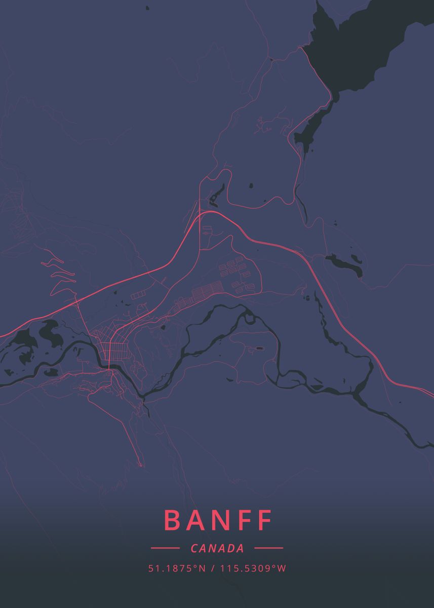 'Banff Canada' Poster, picture, metal print, paint by Designer Map Art ...