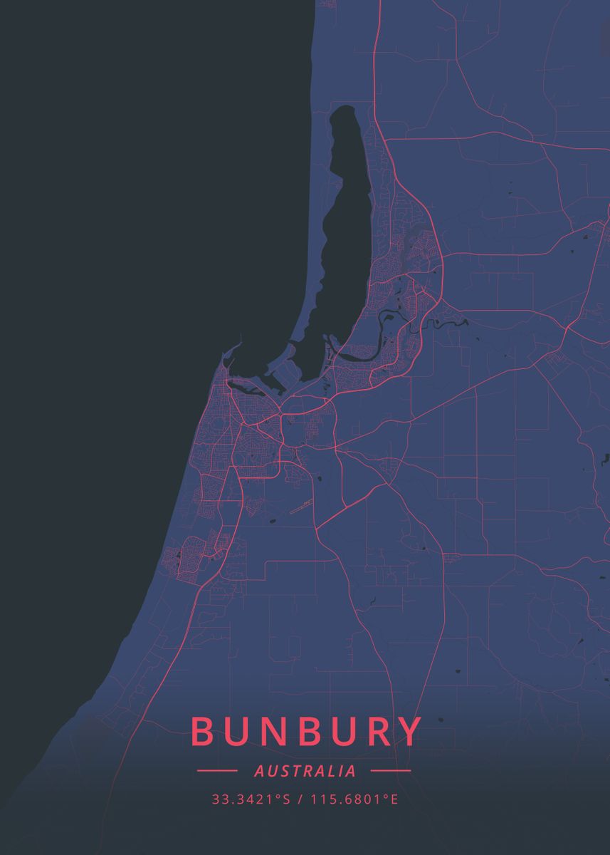 'Bunbury Australia' Poster by Designer Map Art | Displate