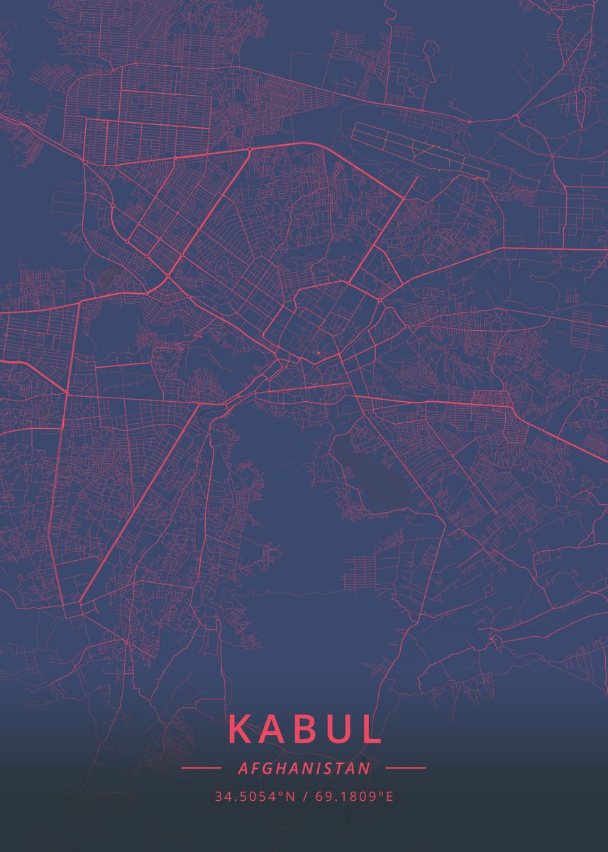 'Kabul Afghanistan' Poster, picture, metal print, paint by Designer Map ...