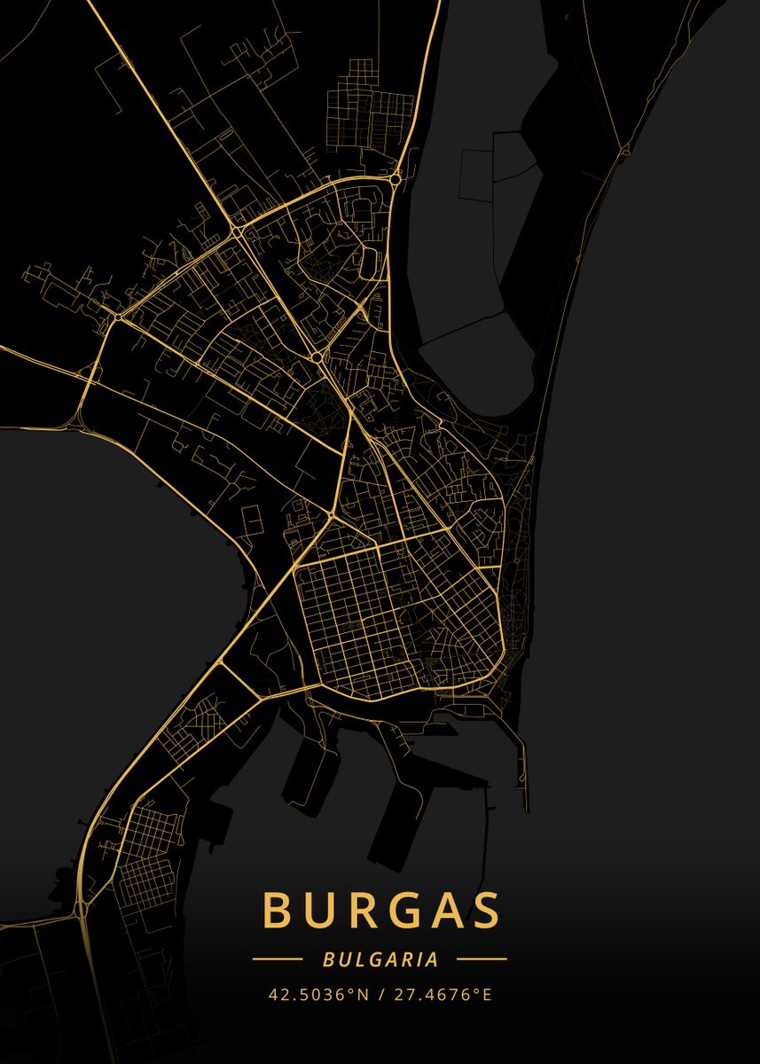 'Burgas Bulgaria' Poster, picture, metal print, paint by Designer Map ...