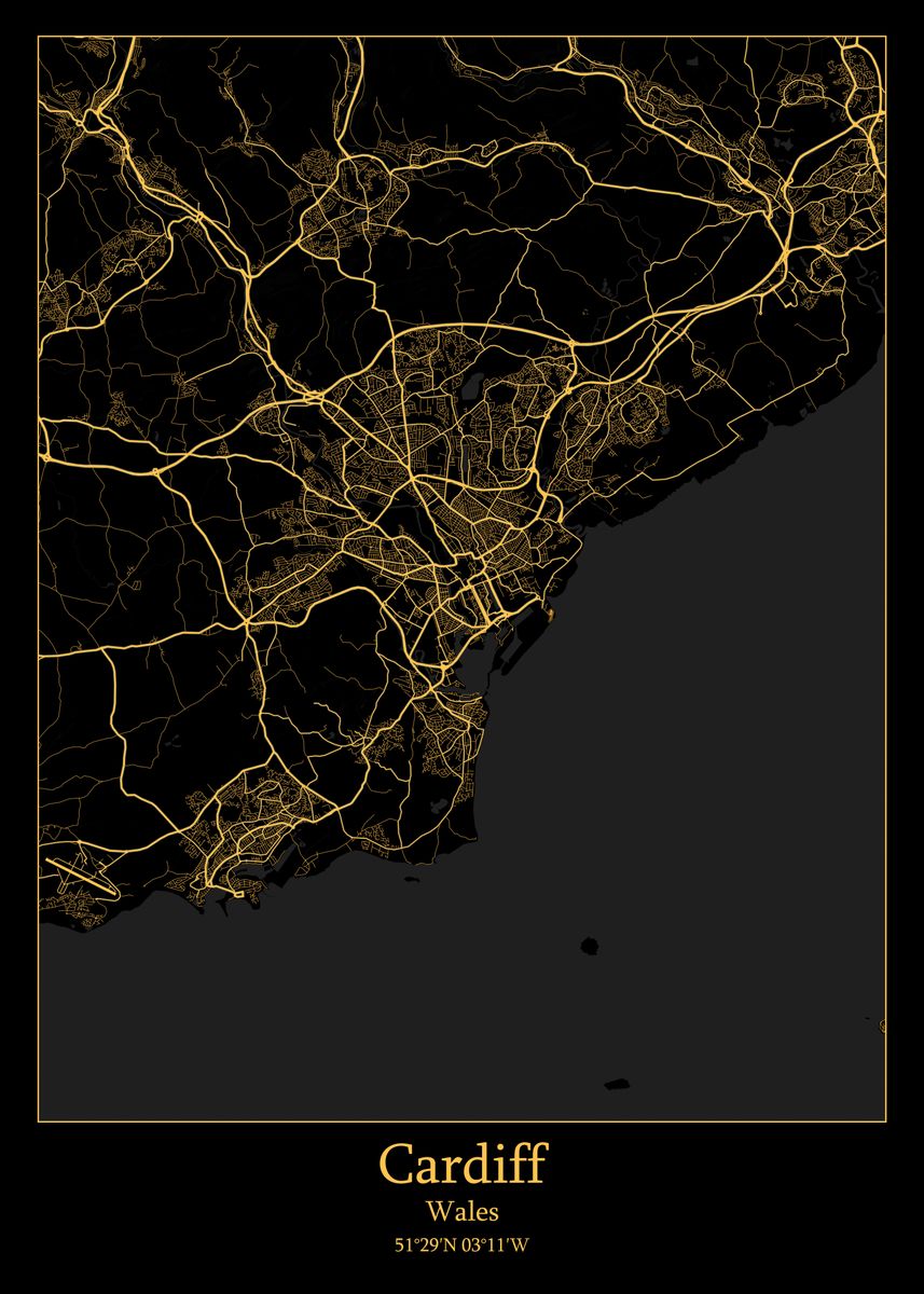 'Cardiff Wales map' Poster, picture, metal print, paint by Iwoko | Displate