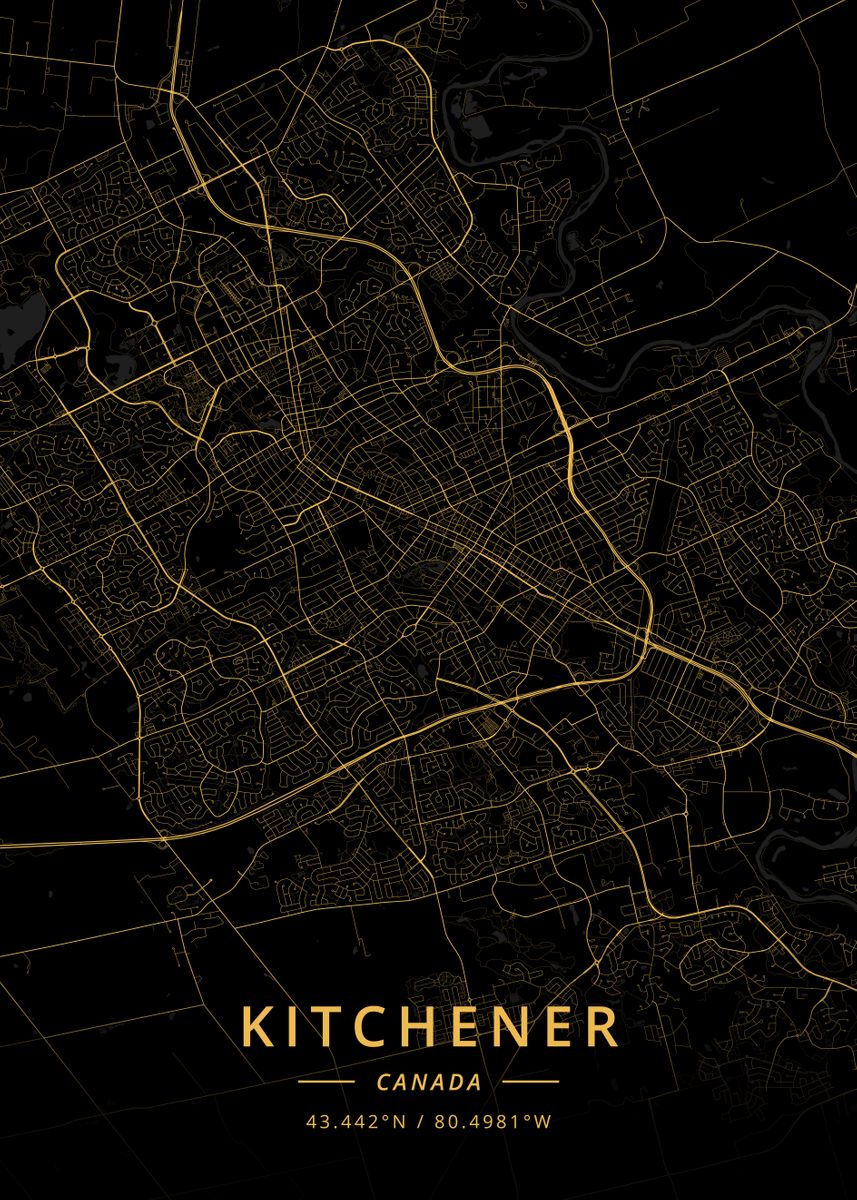 'Kitchener Canada' Poster, picture, metal print, paint by Designer Map ...