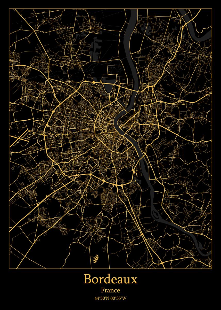 'Bordeaux city map' Poster, picture, metal print, paint by Iwoko | Displate