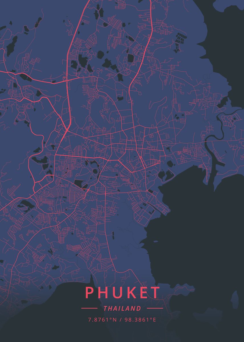 'Phuket Thailand' Poster, picture, metal print, paint by Designer Map ...