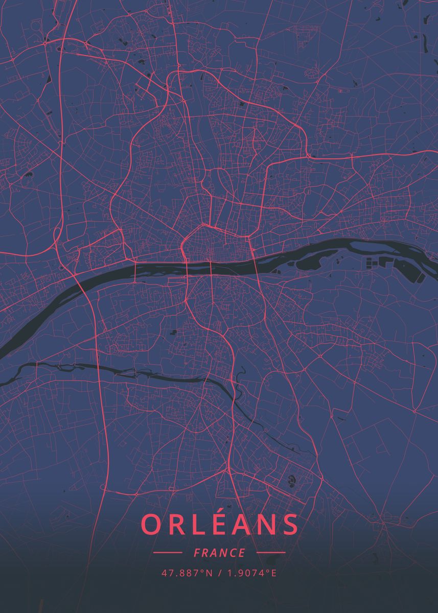 'Orleans France' Poster, picture, metal print, paint by Designer Map ...