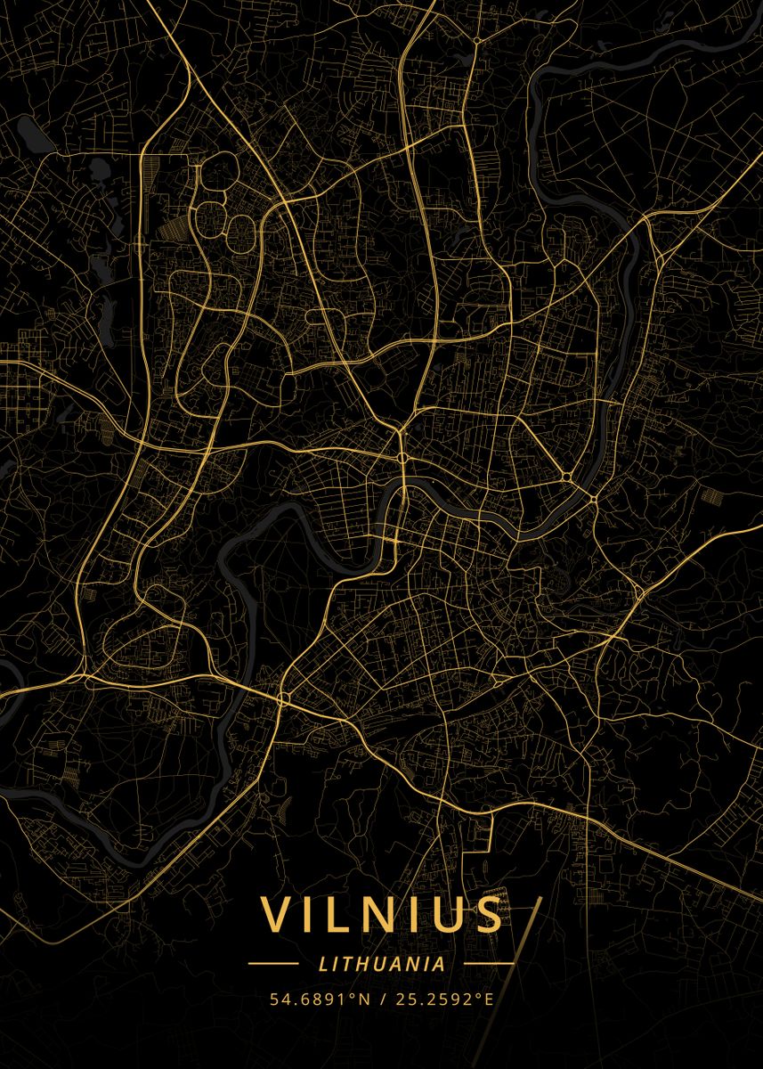'Vilnius Lithuania' Poster, picture, metal print, paint by Designer Map Art | Displate