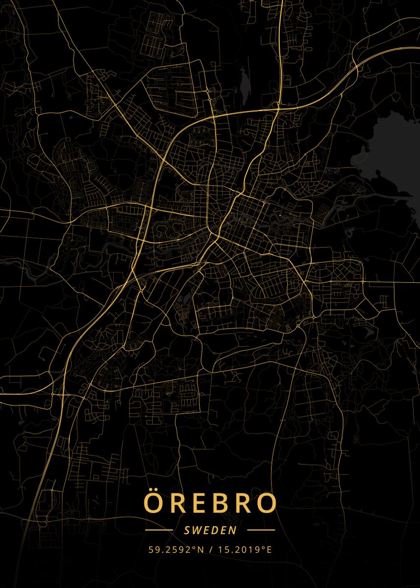 'Orebro Sweden' Poster, picture, metal print, paint by Designer Map Art ...