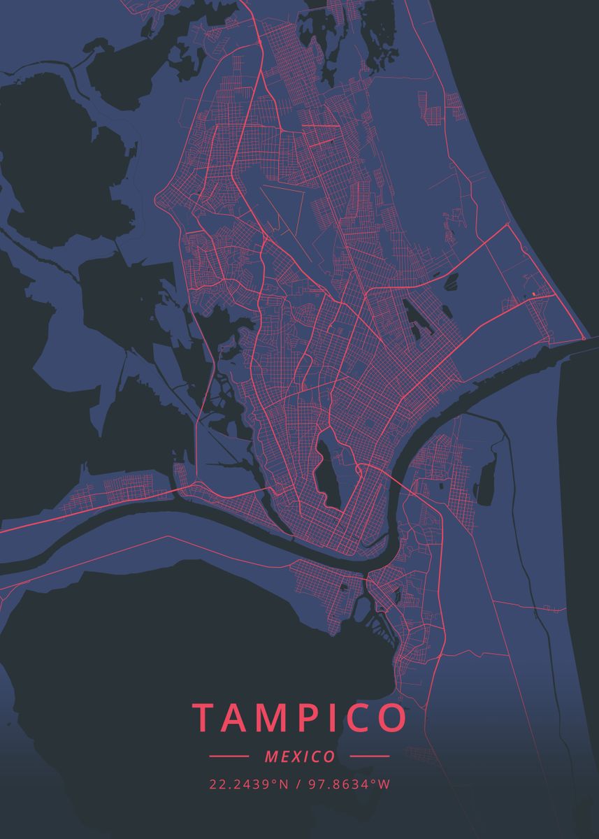 'Tampico Mexico' Poster, picture, metal print, paint by Designer Map ...