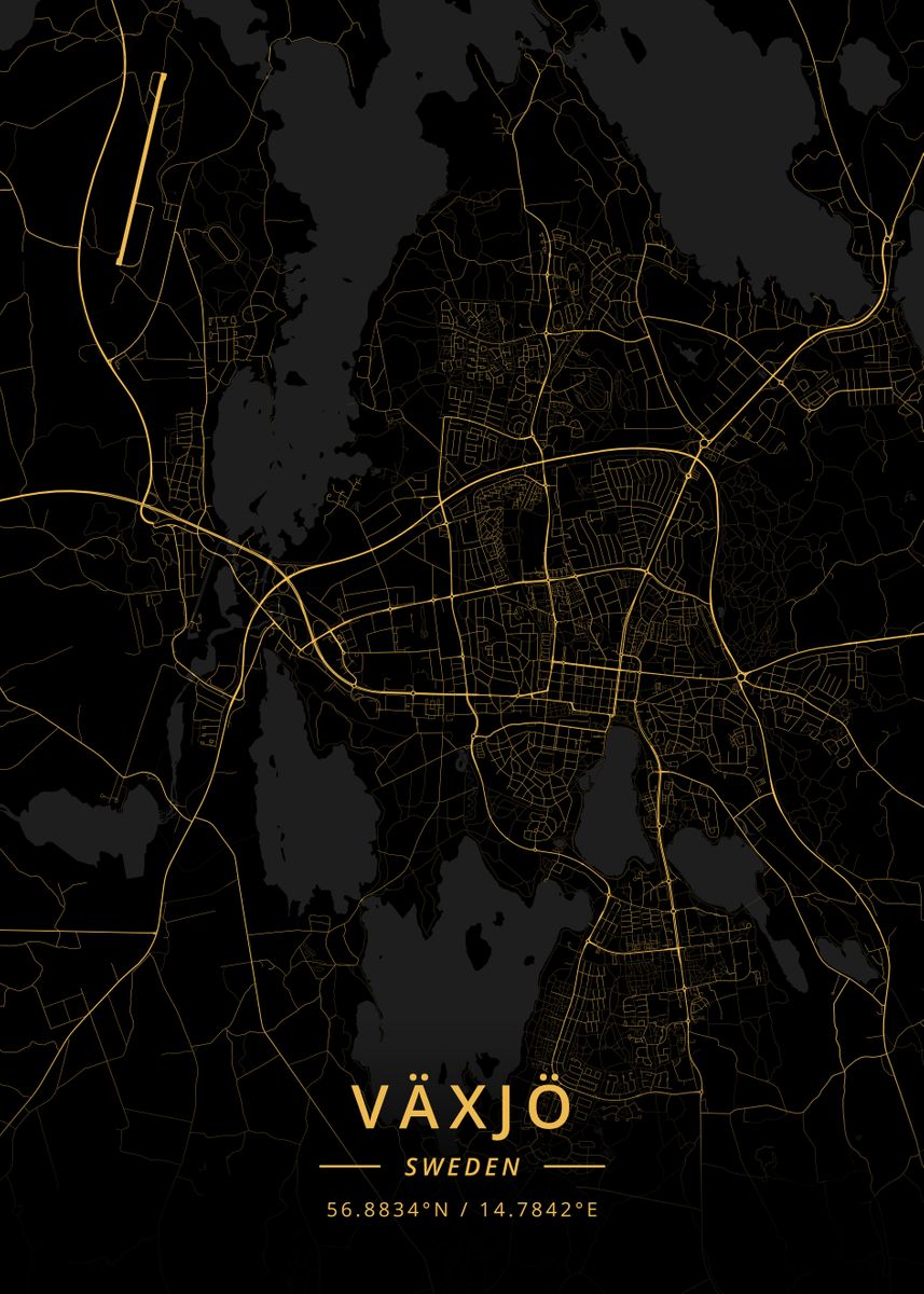 'Vaxjo Sweden' Poster, picture, metal print, paint by Designer Map Art ...