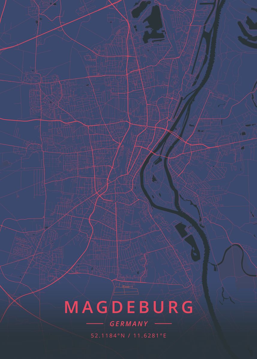 'Magdeburg Germany' Poster, picture, metal print, paint by Designer Map ...