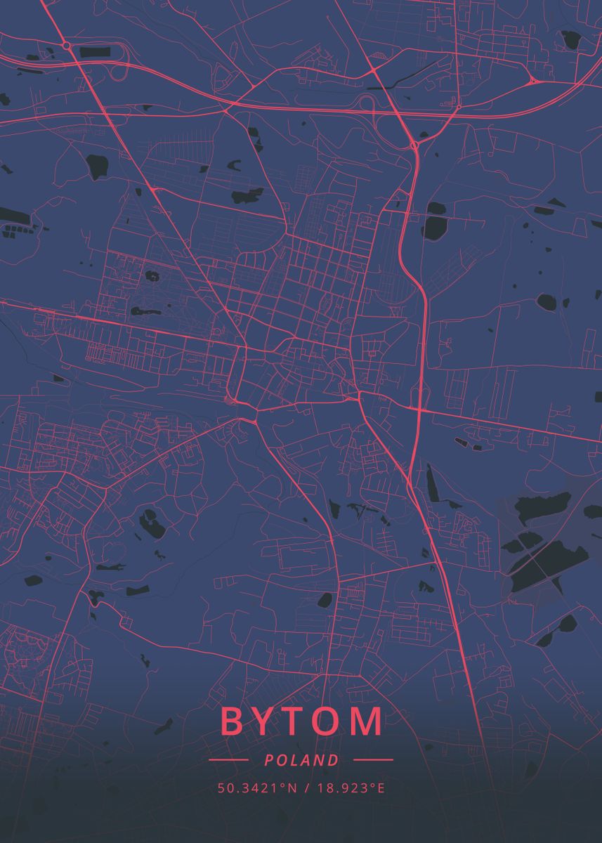 'Bytom Poland' Poster, picture, metal print, paint by Designer Map Art ...