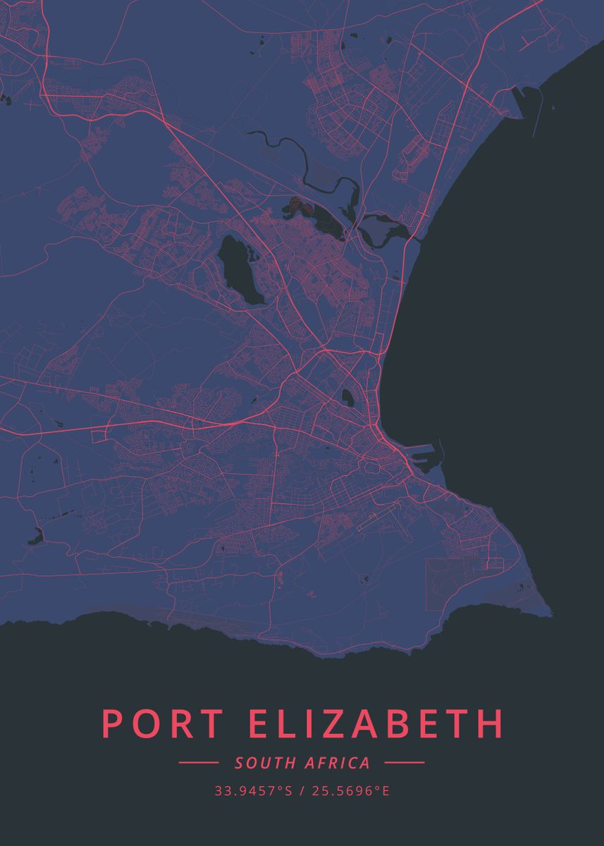 'Port Elizabeth South Afric' Poster by Designer Map Art | Displate