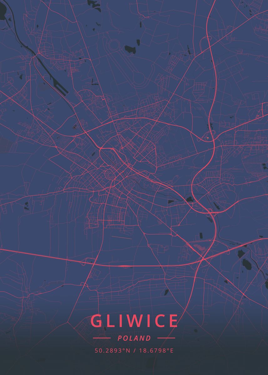 'Gliwice Poland' Poster, picture, metal print, paint by Designer Map ...