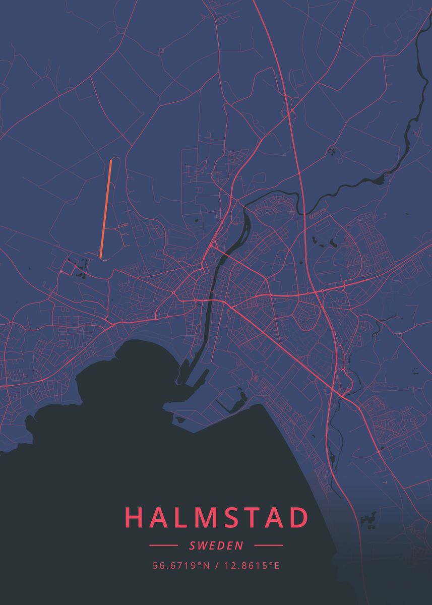 'Halmstad Sweden' Poster, picture, metal print, paint by Designer Map ...