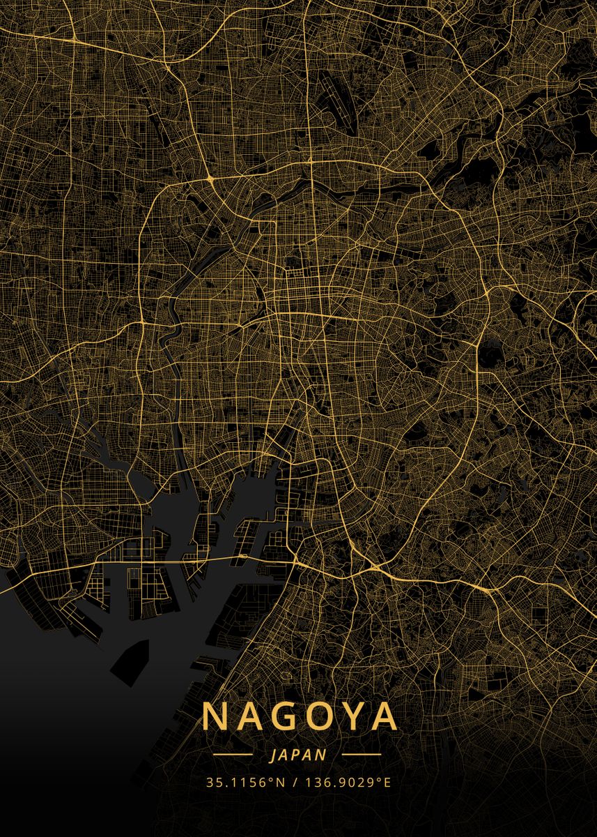 'Nagoya Japan' Poster, picture, metal print, paint by Designer Map Art ...