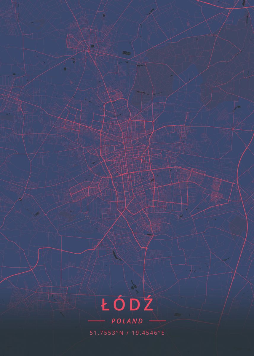 'Lodz Poland' Poster, picture, metal print, paint by Designer Map Art ...