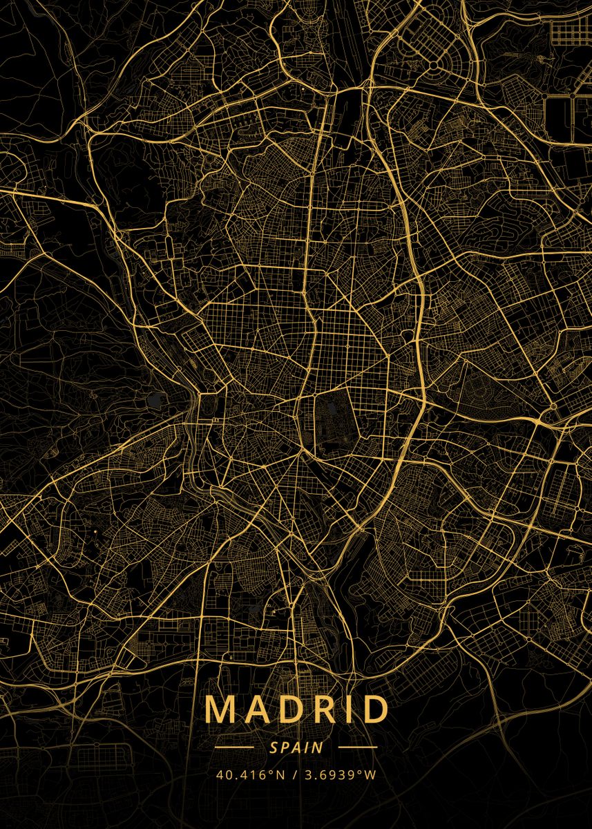 'Madrid Spain' Poster, picture, metal print, paint by Designer Map Art ...