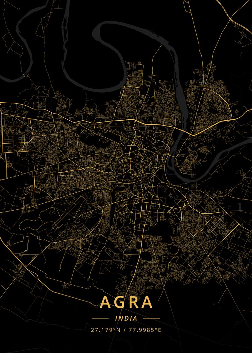 'Agra India' Poster, picture, metal print, paint by Designer Map Art ...