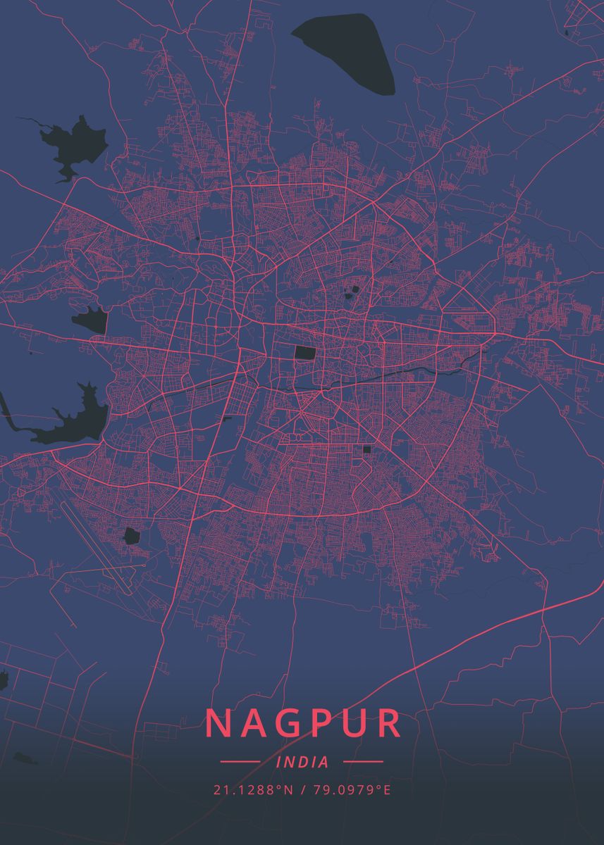 'Nagpur India' Poster, picture, metal print, paint by Designer Map Art ...