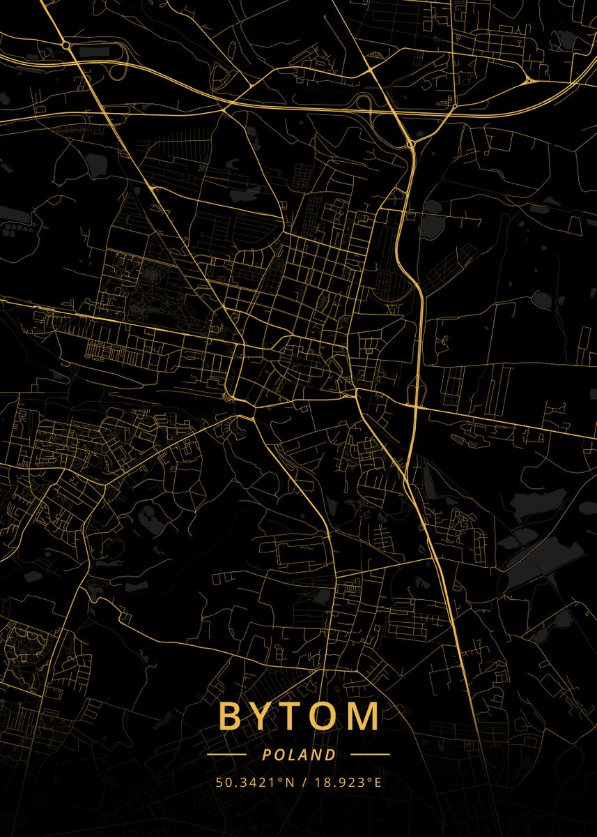 'Bytom Poland' Poster, picture, metal print, paint by Designer Map Art ...
